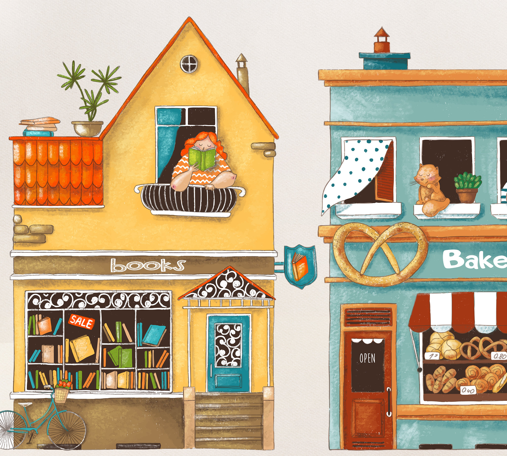 City Houses Clip Art Bundle Coffee Shop, Bakery, Bookstore, Market ...