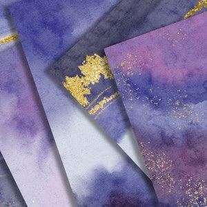 Purple Gold Watercolor Backgrounds – Elegant Digital Papers, Abstract ...