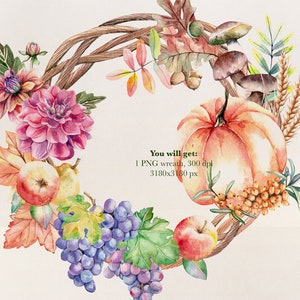 Autumn Watercolor Clipart, Fall Wreaths, Thanksgiving (PNG, 300 Dpi) - Etsy