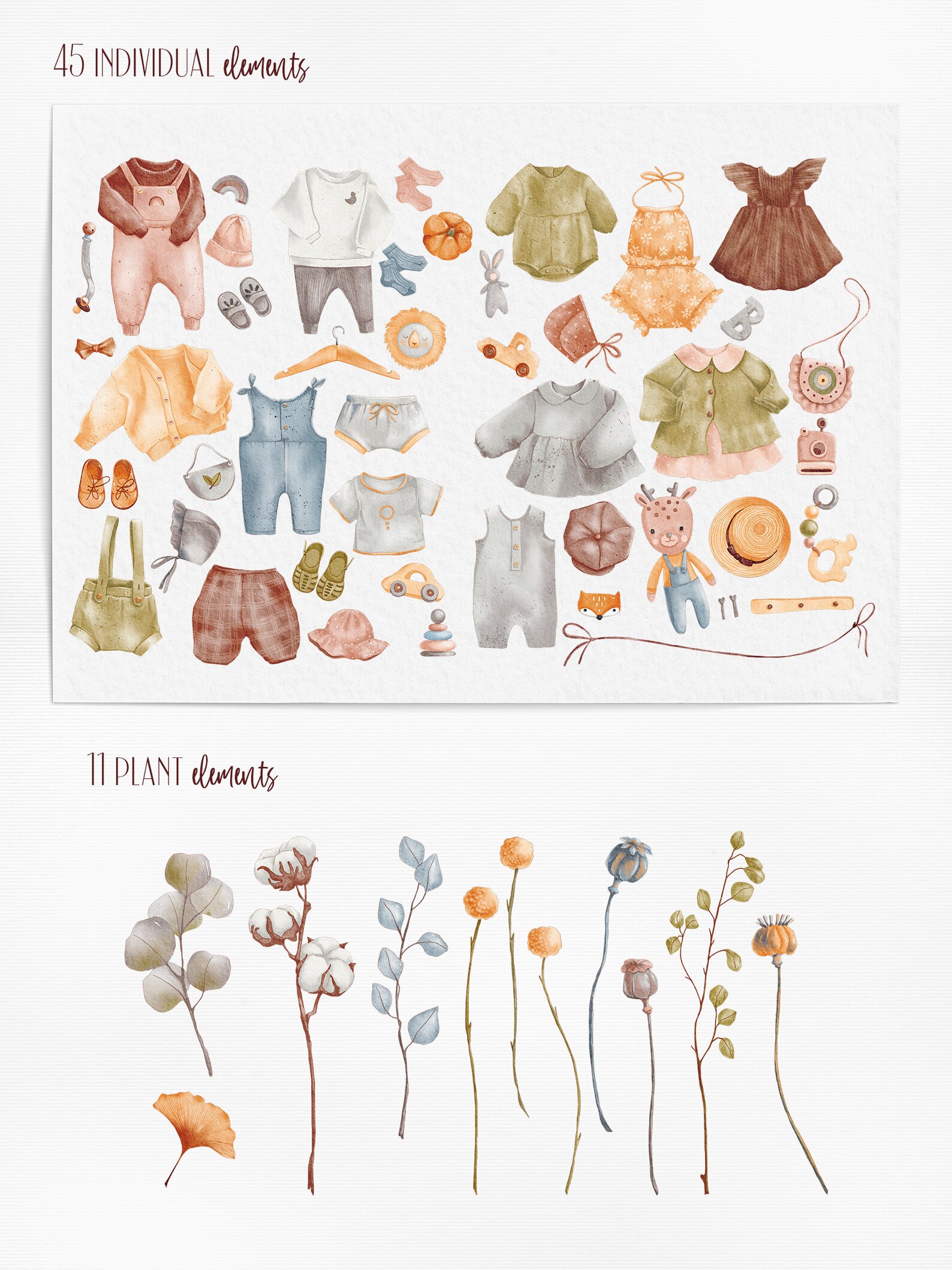 Watercolor Boho Baby Clipart, Vintage Apparel & Toys (digital Download ...