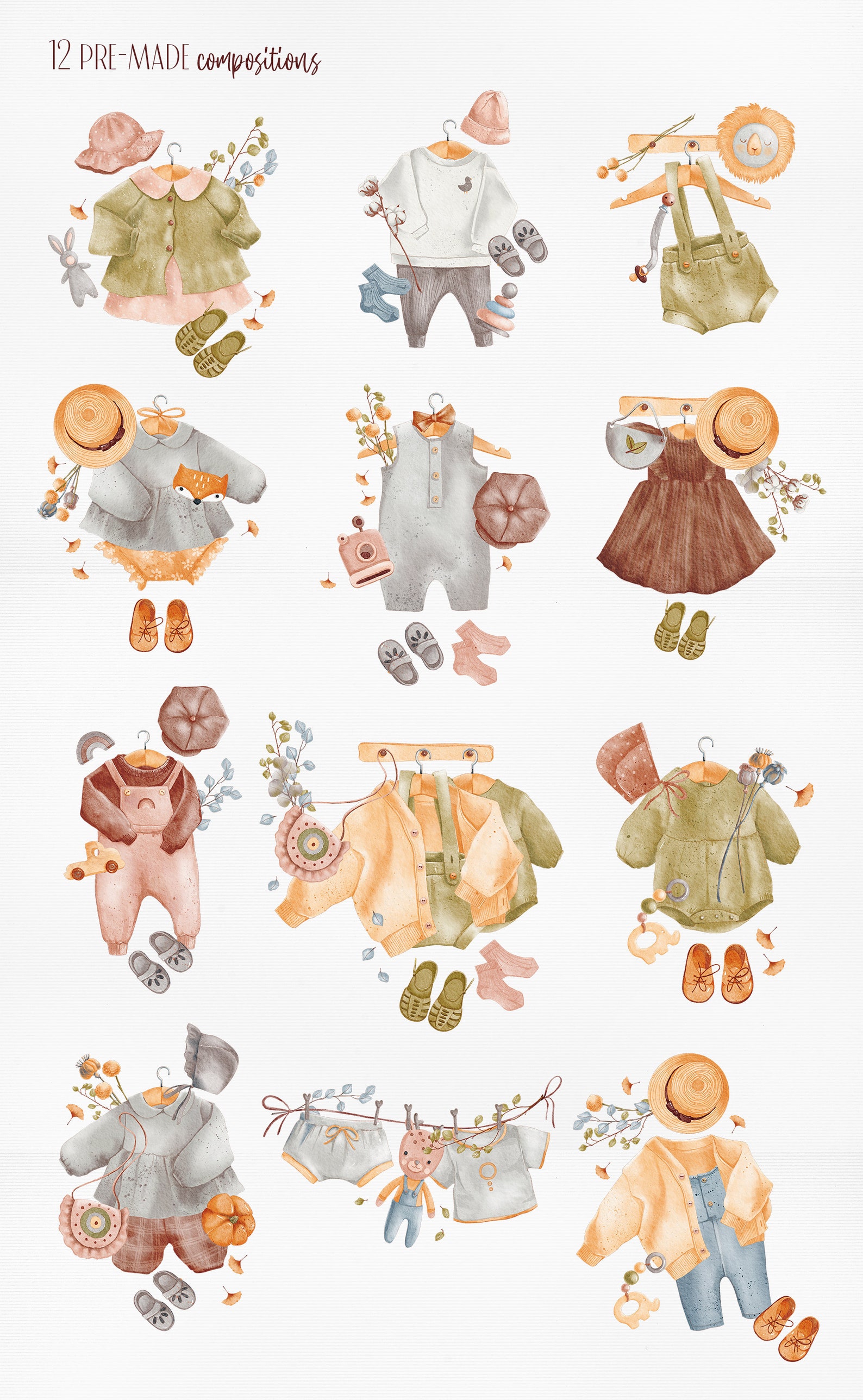 Watercolor Boho Baby Clipart, Vintage Apparel & Toys (digital Download ...