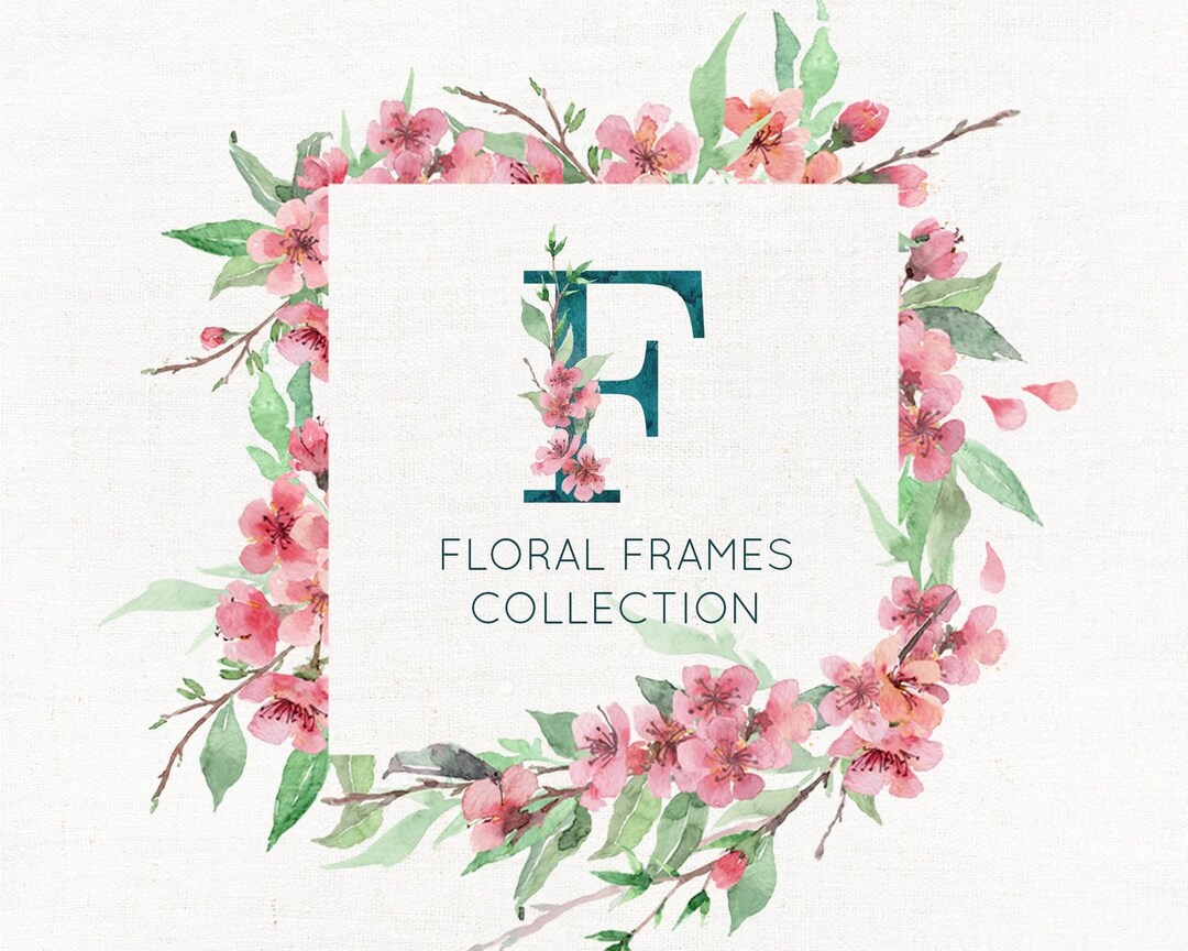 Spring Blooming Watercolor Floral Clipart Frames Borders Wreaths ...
