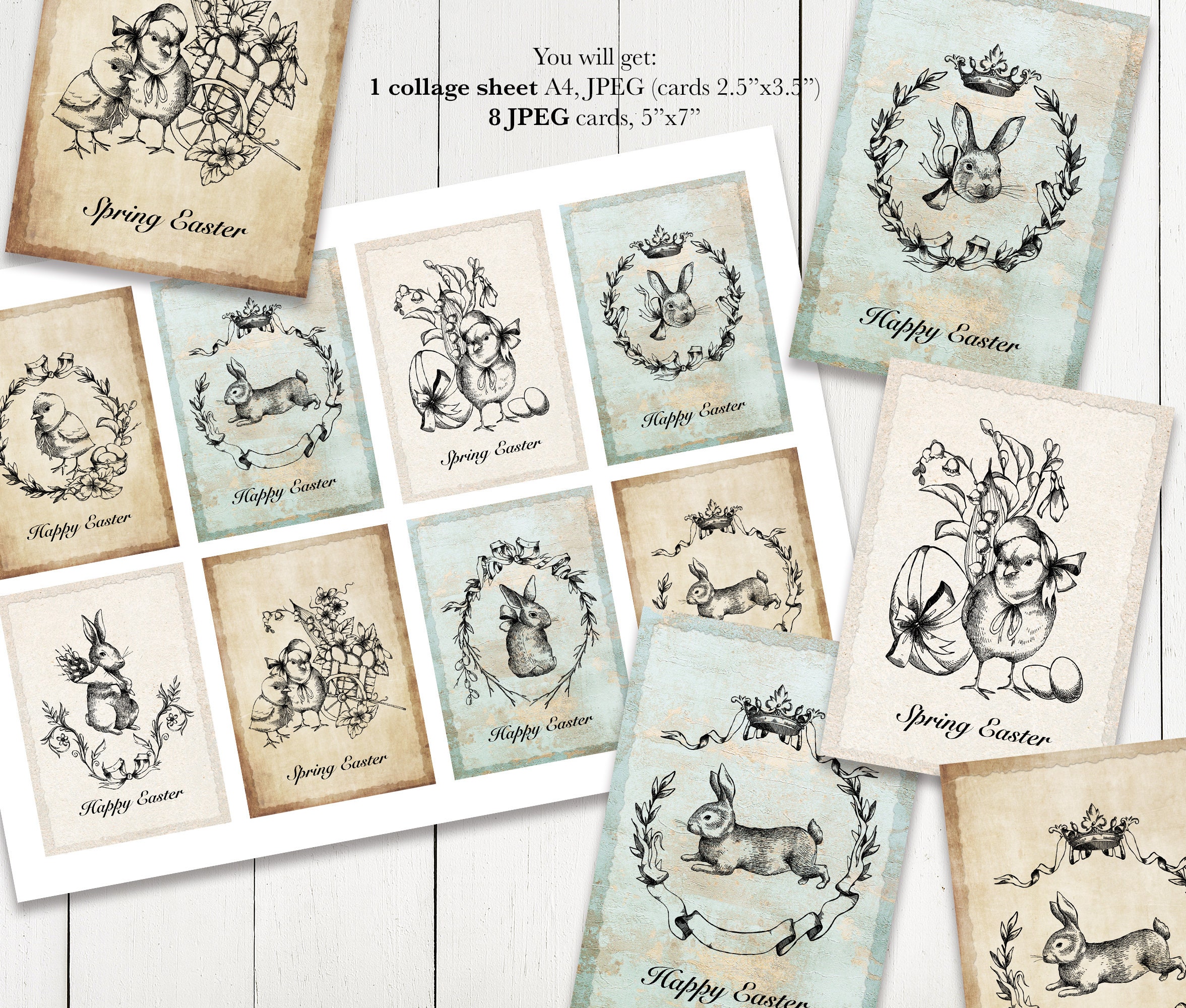 Vintage Printable EASTER Cards Card Set Happy Easter Set of - Etsy
