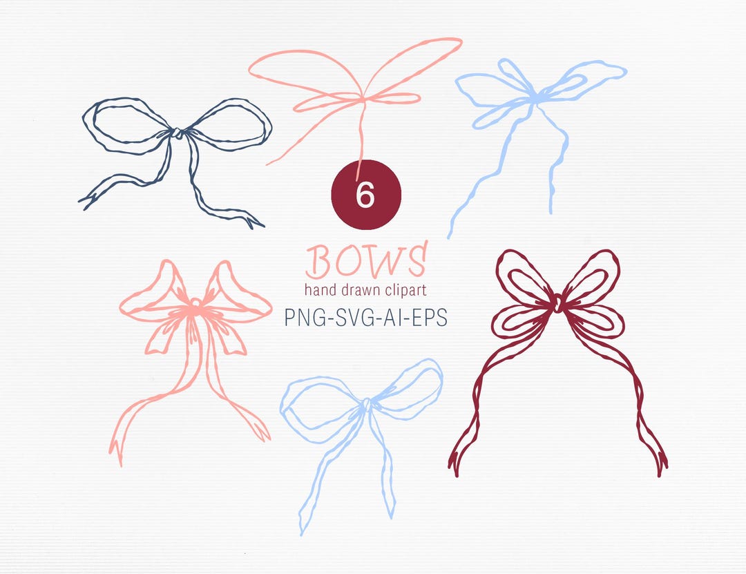 Hand-drawn Bow Clipart | 6 PNG, SVG, EPS | Vintage Bow Illustrations ...