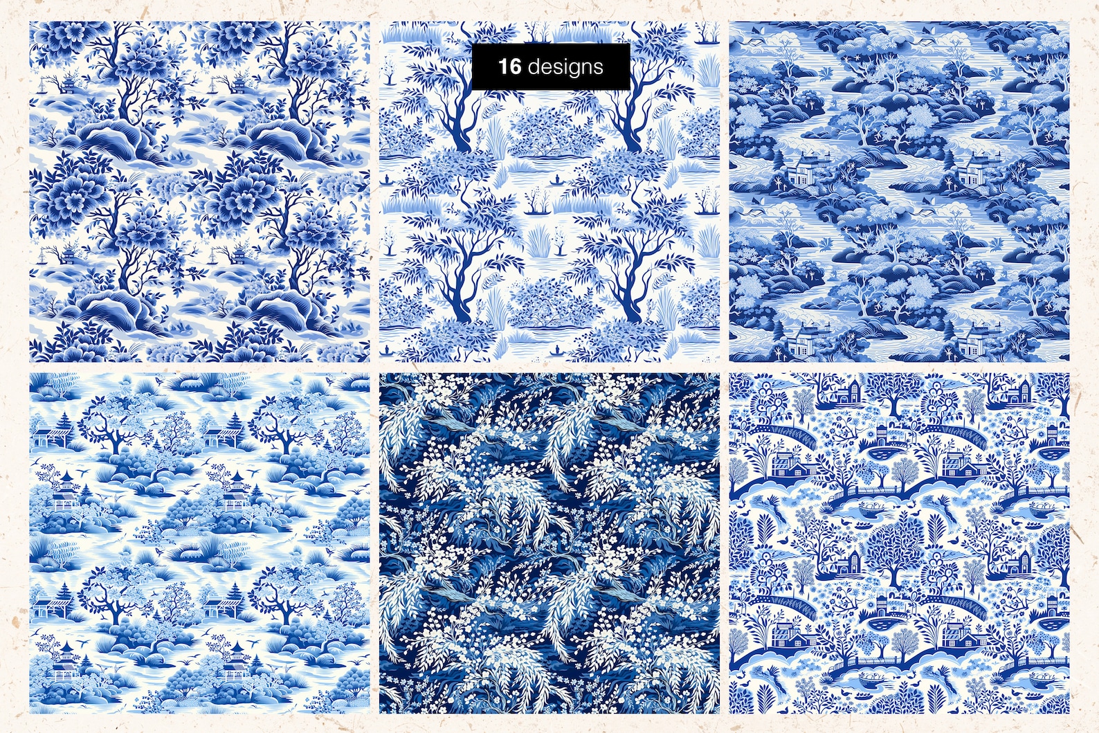 Blue Willow SEAMLESS Patterns, China Motifs Digital Papers Download ...