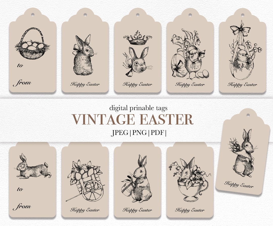 Easter Gift Tags, Bunny Basket Label, Vintage Easter Tags, Royal Easter ...