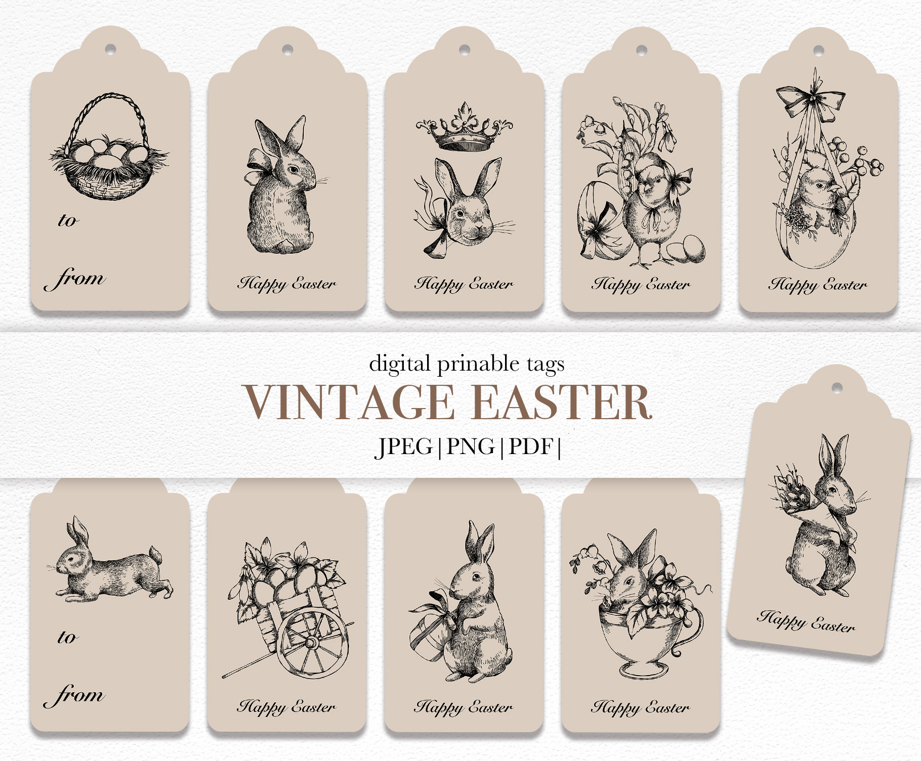 Easter Gift Tags, Bunny Basket Label, Vintage Easter Tags, Royal Easter ...