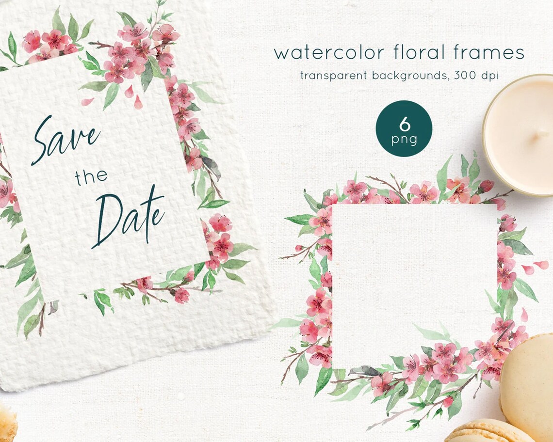 Spring Blooming Watercolor Floral Clipart Frames Borders Wreaths ...