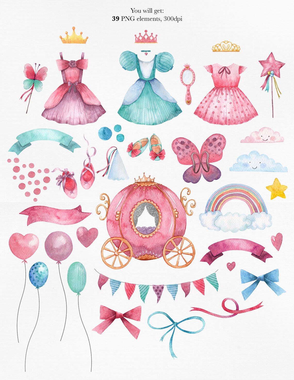 Princess Watercolor Clipart, Princess Party, Fairy Tale Clipart ...