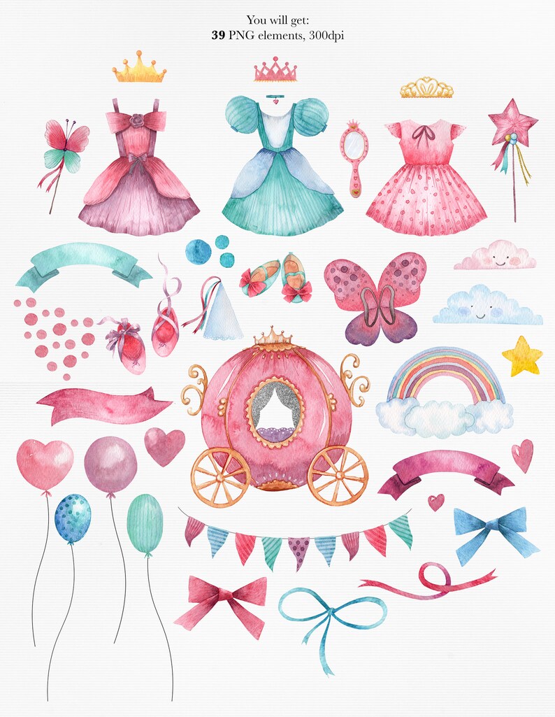 Princess Watercolor Clipart, Princess Party, Fairy Tale Clipart ...