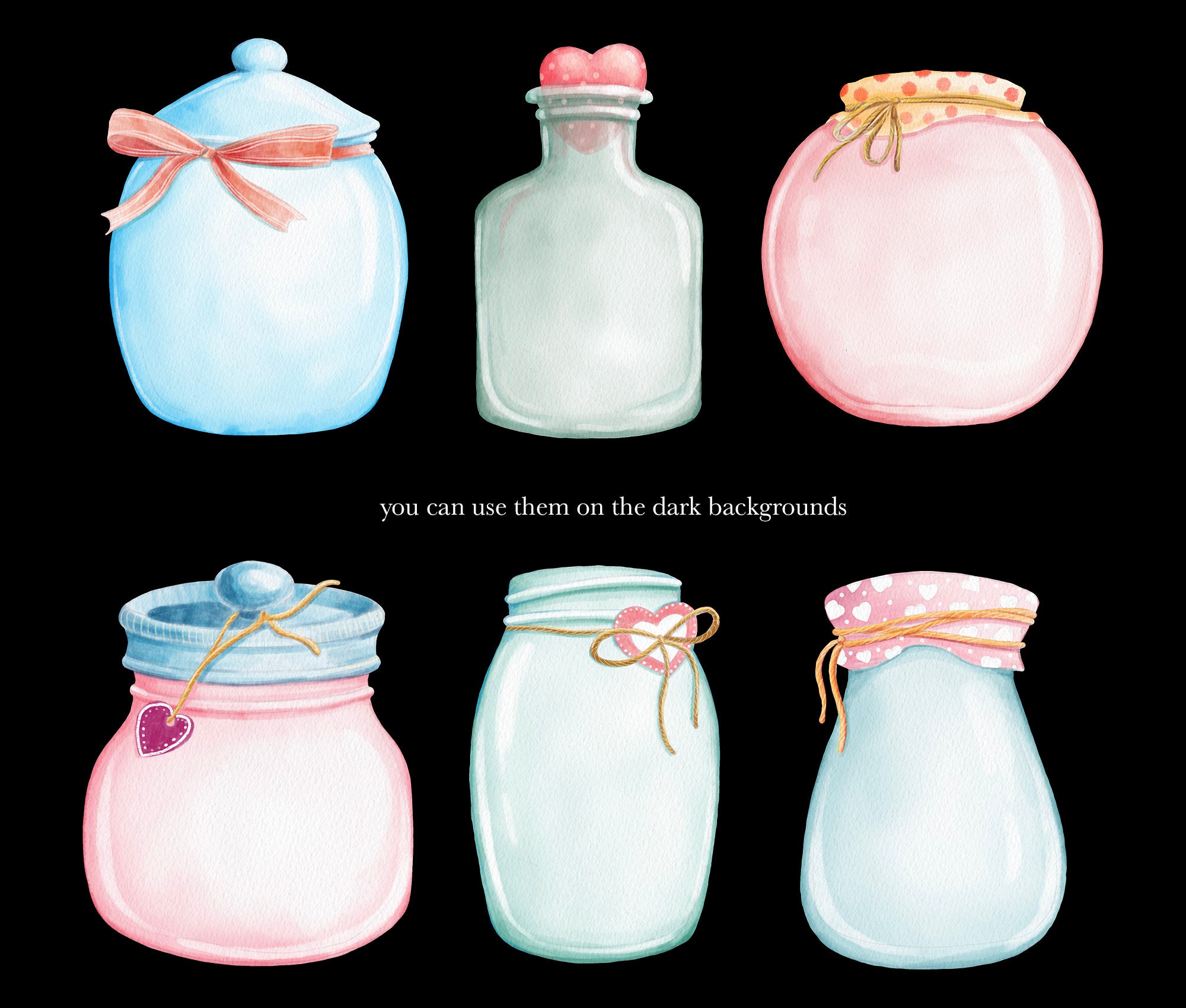Watercolor Valentine Jar Clip Art, Watercolor Glass Jars and Bottles ...