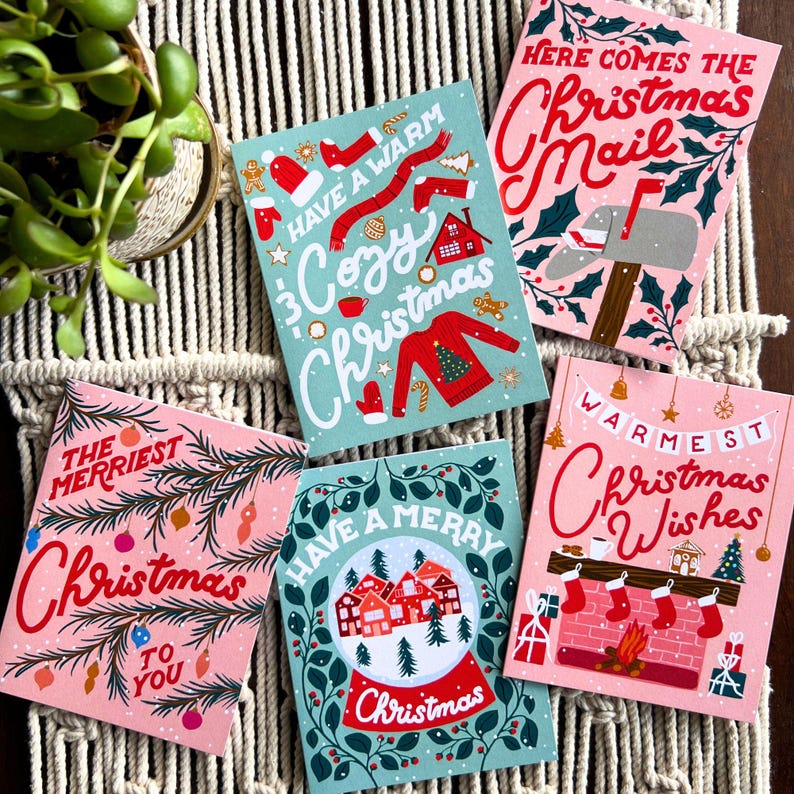 Vintage Inspired Holiday Card Pack Illustrated Christmas or Winter ...