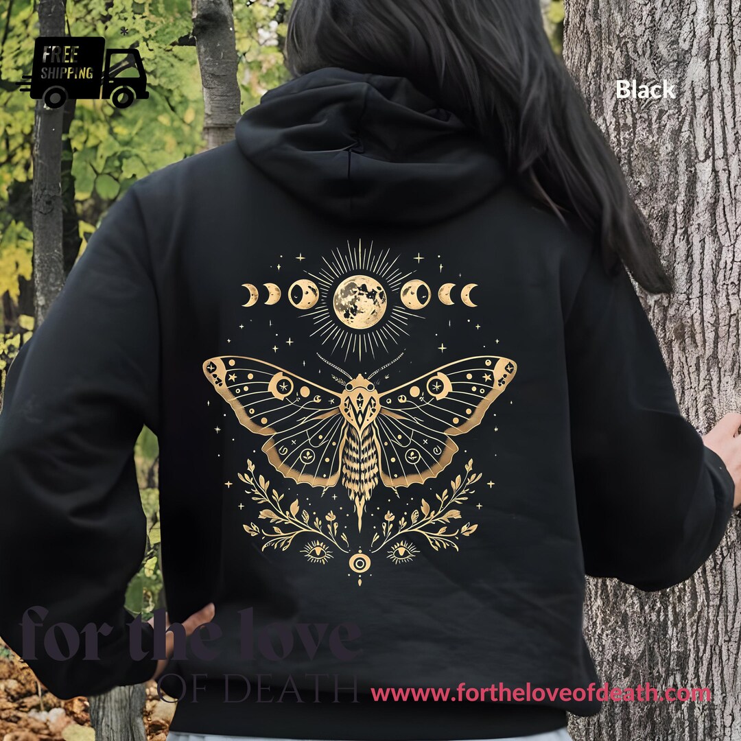 Luna Moth Hoodie, Cozy Celestial Moth Sweatshirt With Moon Phases ...