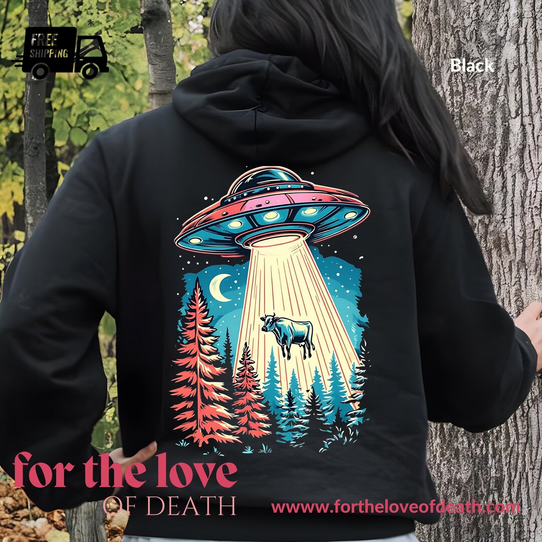 UFO Cow Abduction Shirt, Funny Vintage Alien Graphic Tee, Cozy Retro ...