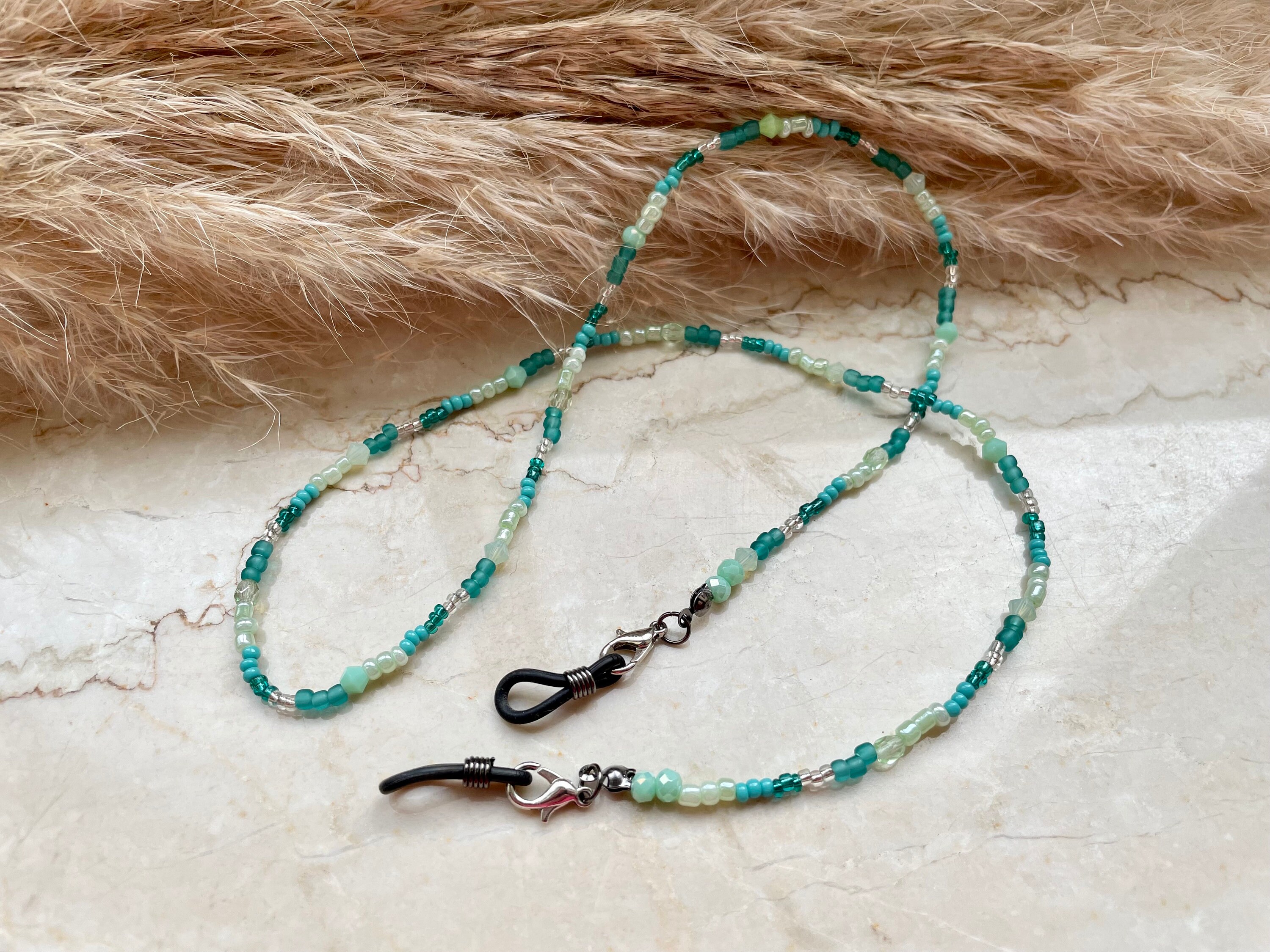 2in1 Glasses Chain & Headphone Chain Turquoise, Mint Ground Glass Beads ...