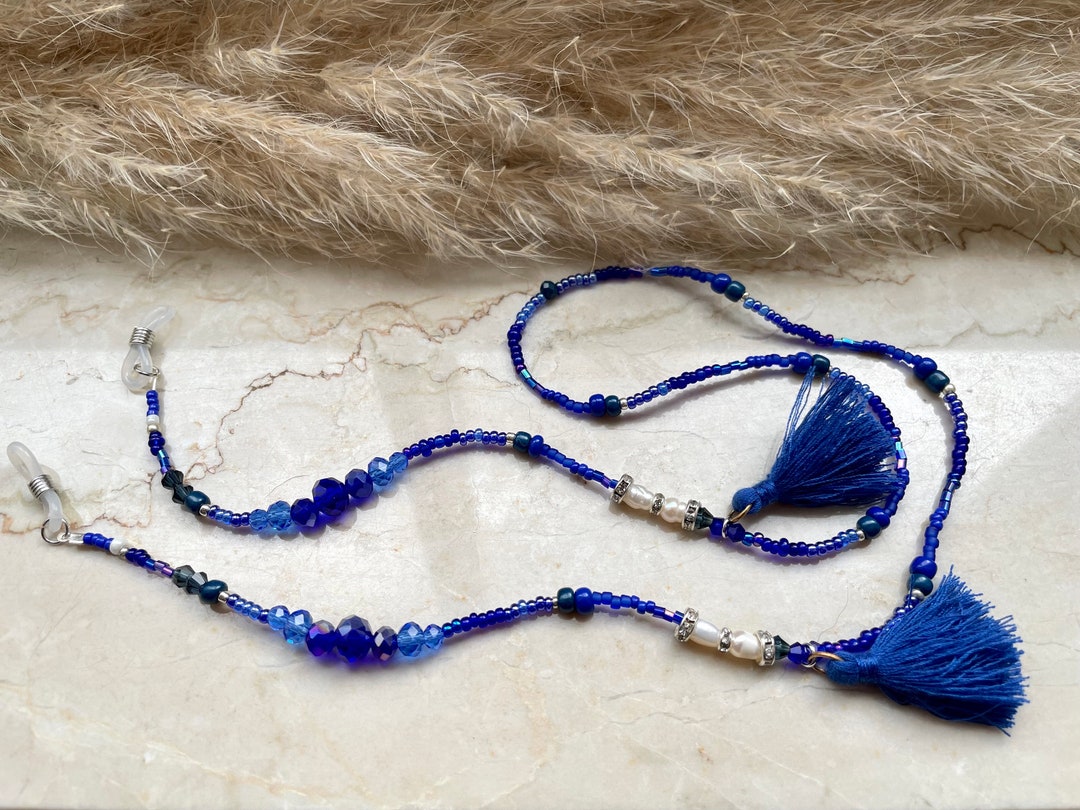 2in1 Glasses Chain & Headphone Chain Blue, Dark Blue, Silver Cut Glass ...