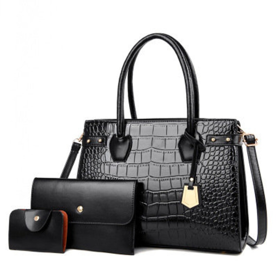 Three-piece Set Crocodile Pattern Handbags With Carry Handle - Etsy