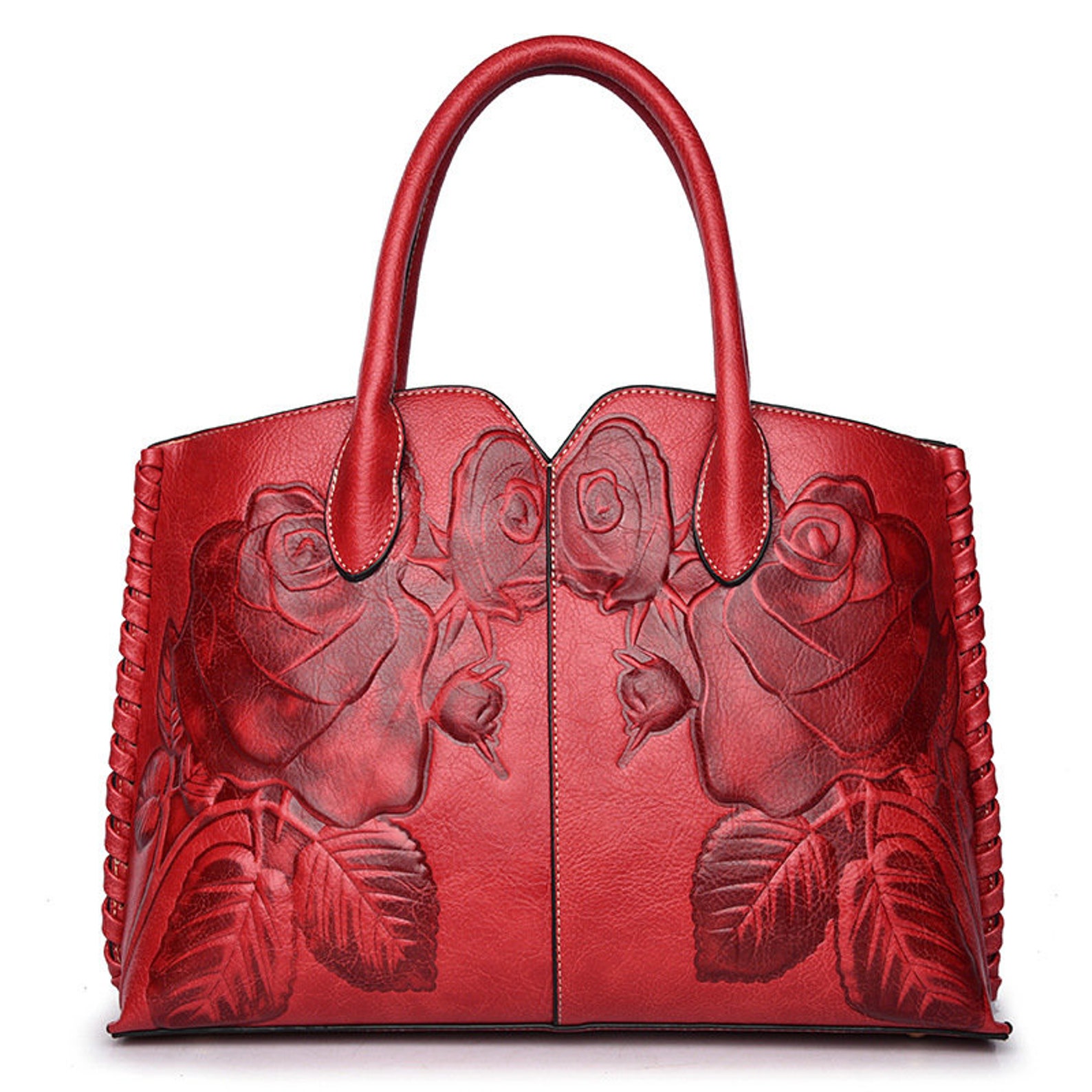 Flower Embossed Shoulder Handbag With Leaf Design on Front in - Etsy