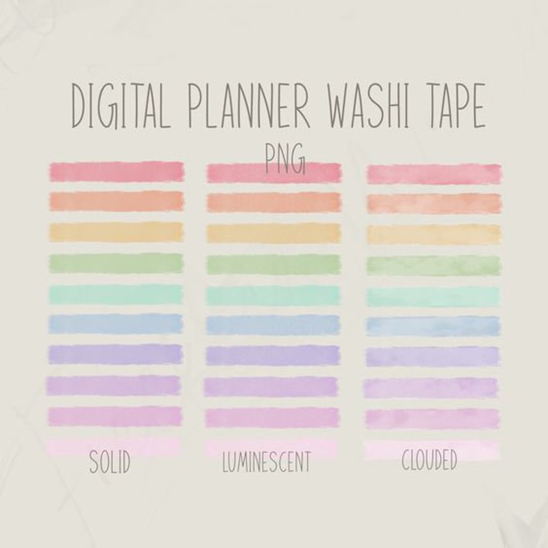 Digital Planner Rainbow Watercolor Washi Tape Bundle Digital PNG File ...