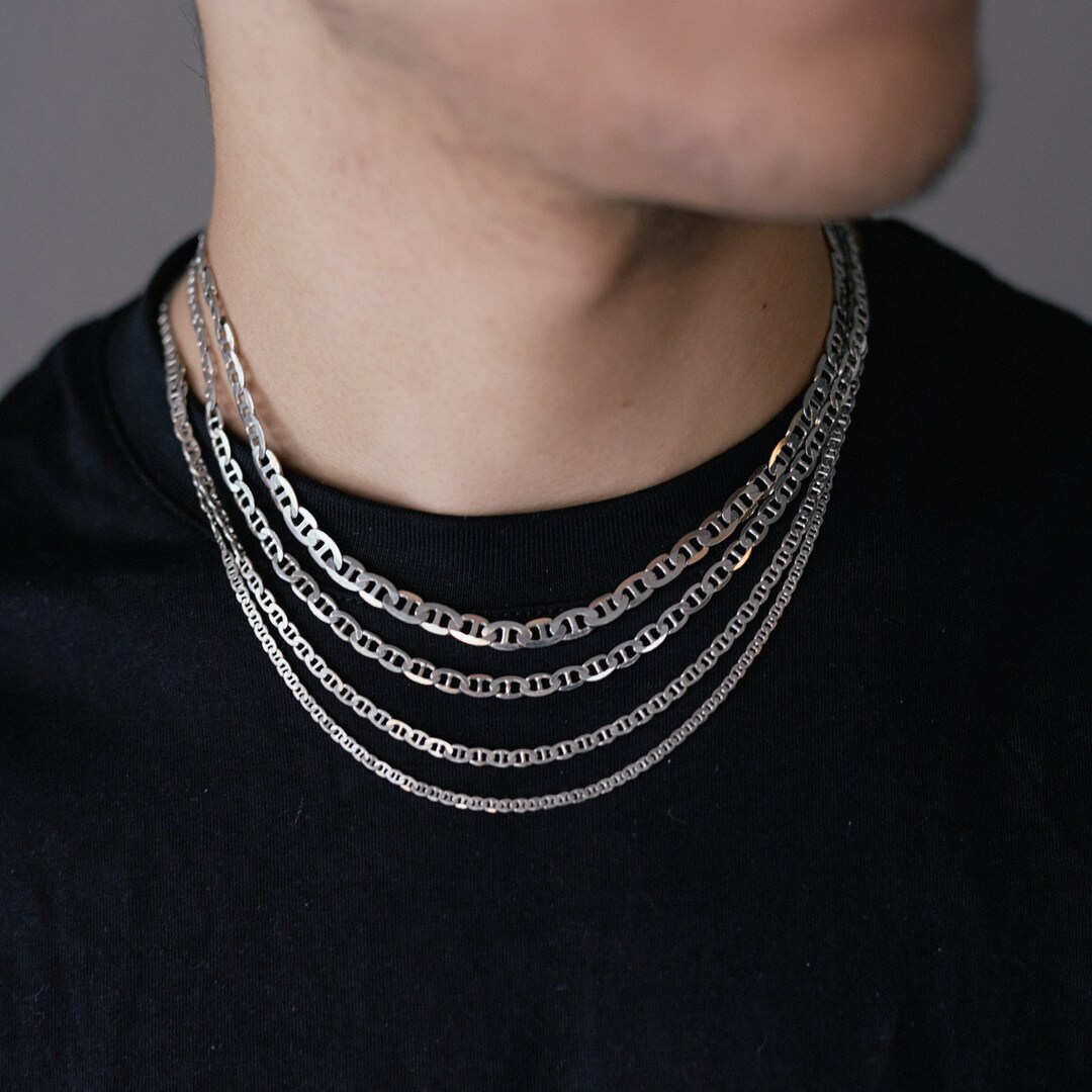 4 Mm Mariner Chain for Men, Flat Anchor Link Necklace for Husband Gift ...