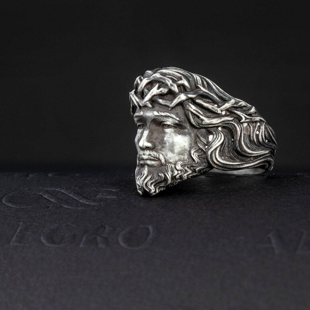 Jesus Christ Crown of Thorns Handmade Sterling Silver Men Ring, Silver ...