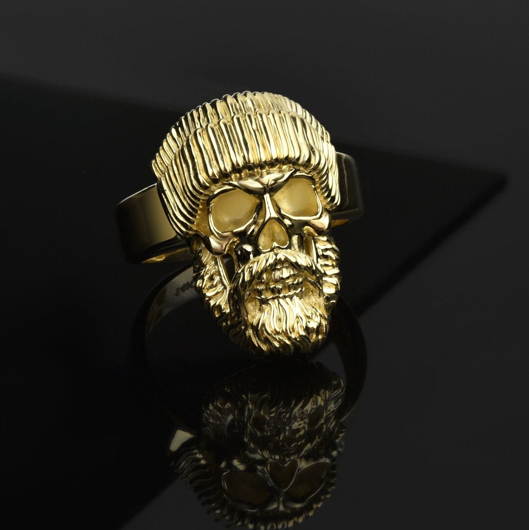 Skull Ring in 14K Solid Gold, Unique American Rapper Gold Ring, Gothic ...