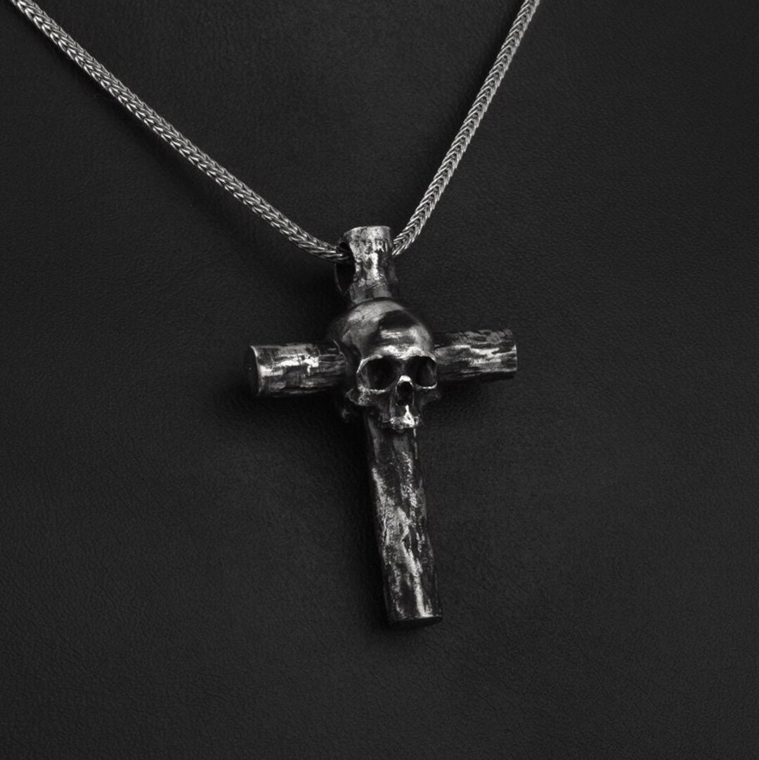 Gothic Cross With Skull Pendant Necklace in 925 Silver, Goth Cross ...