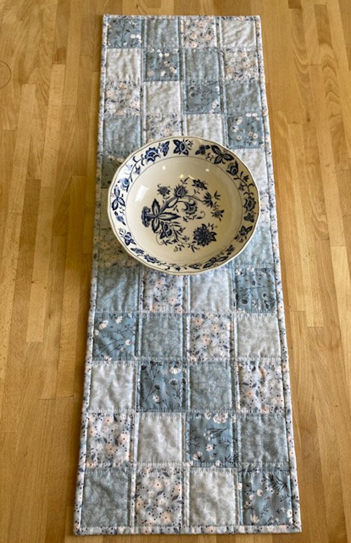 Quilted Table Runner Blue Floral Quilted Table Topper Farm Table ...