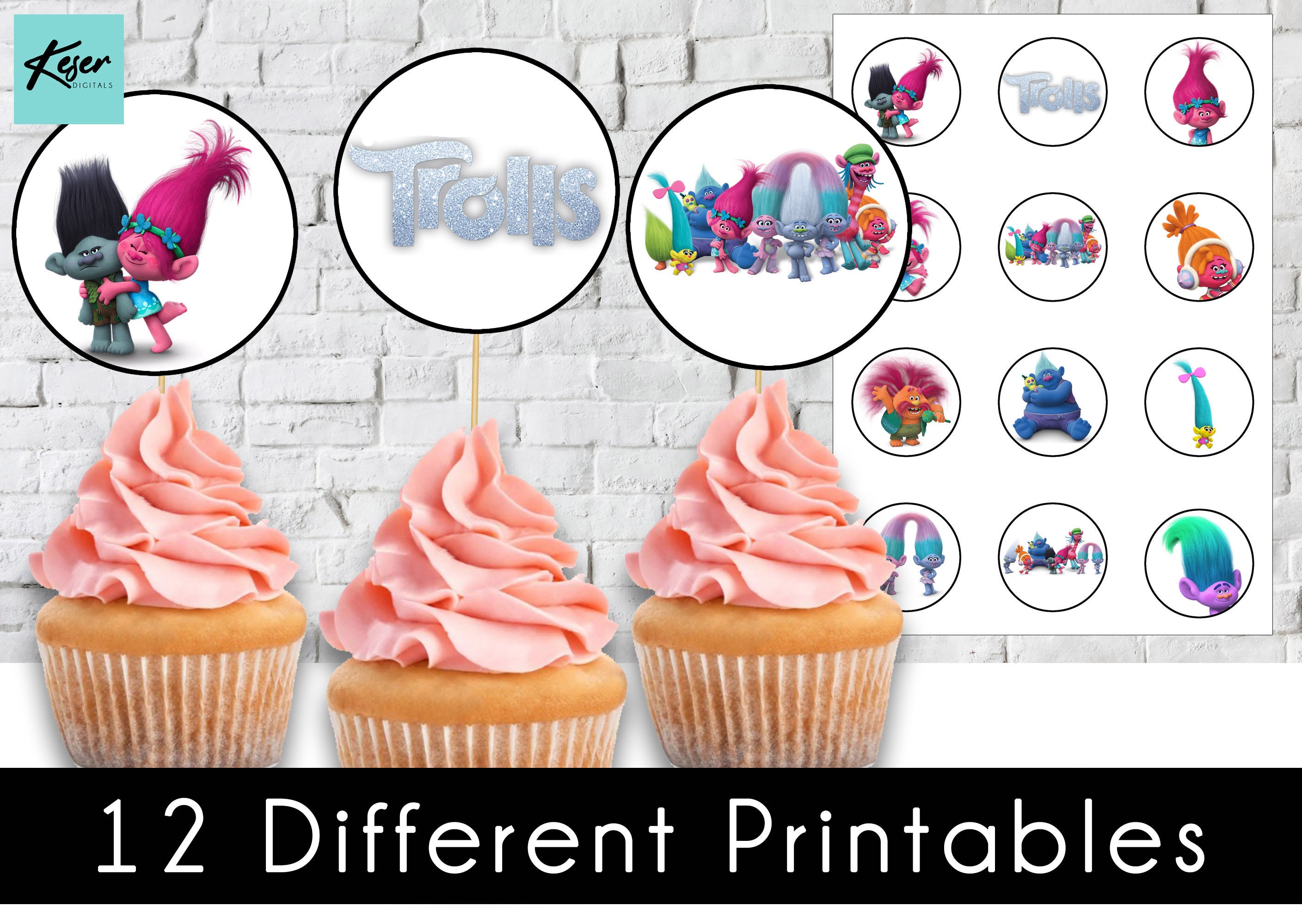 TROLLS, INSTANT DOWNLOAD Digital File Cupcake Toppers, Cake Topper ...
