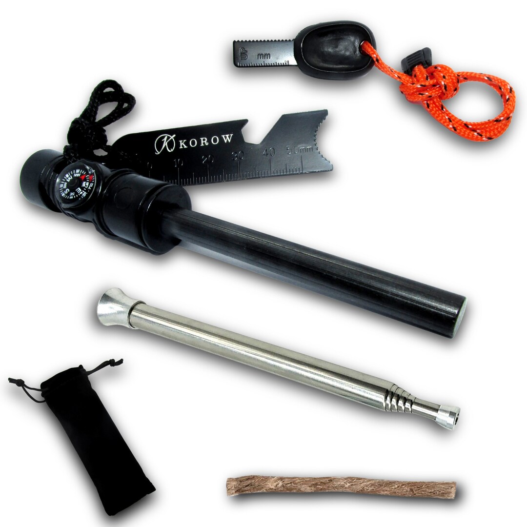 Survival Fire Starter Pvc Handle Compass and Whistle 2 Scraper Pouch ...