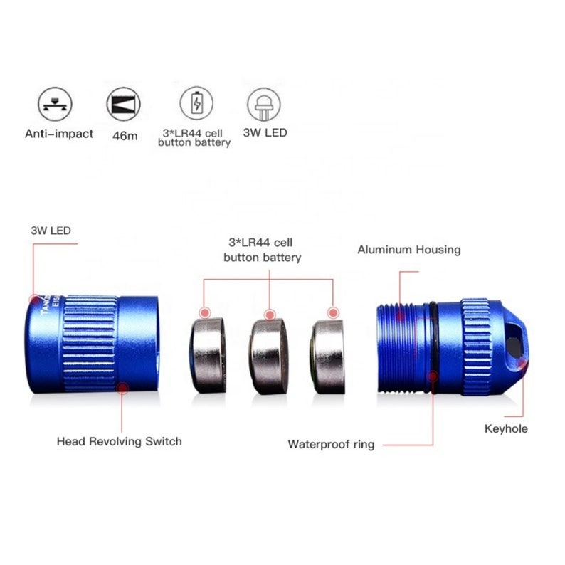 Mini LED Keychain Flashlight Small 3cm 12g Batteries Included Ultra ...