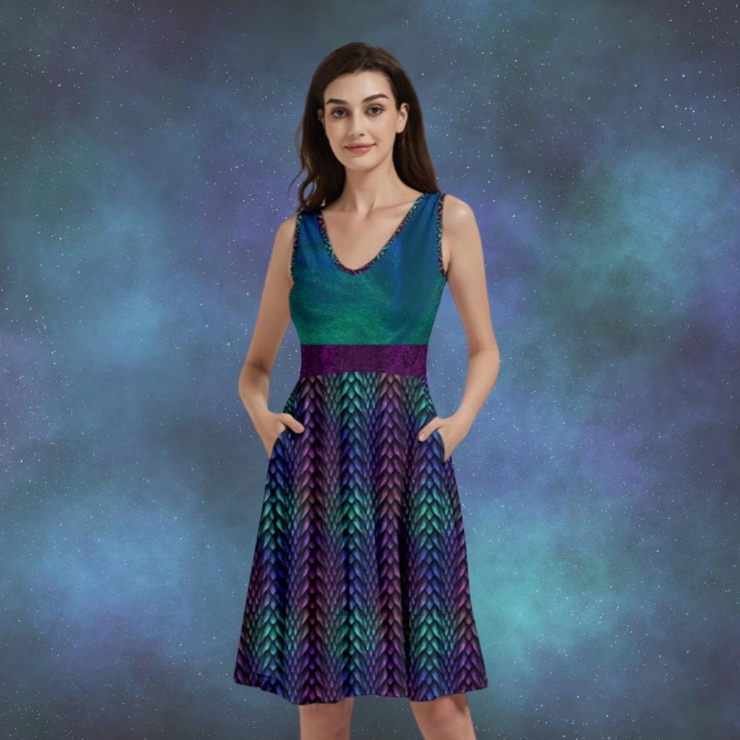 Enchanting Dragon Scale Dress Green Blue Ethereal Dragon Dress Fantasy ...