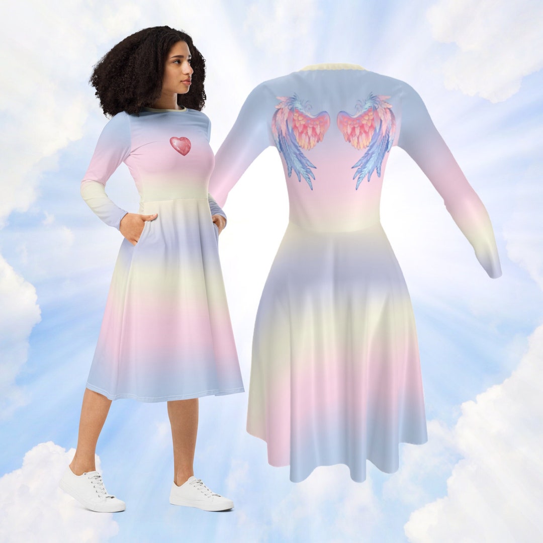 Heavenly Angel Wing Midi Dress Long Sleeve Pastel Angel Dress Unique ...