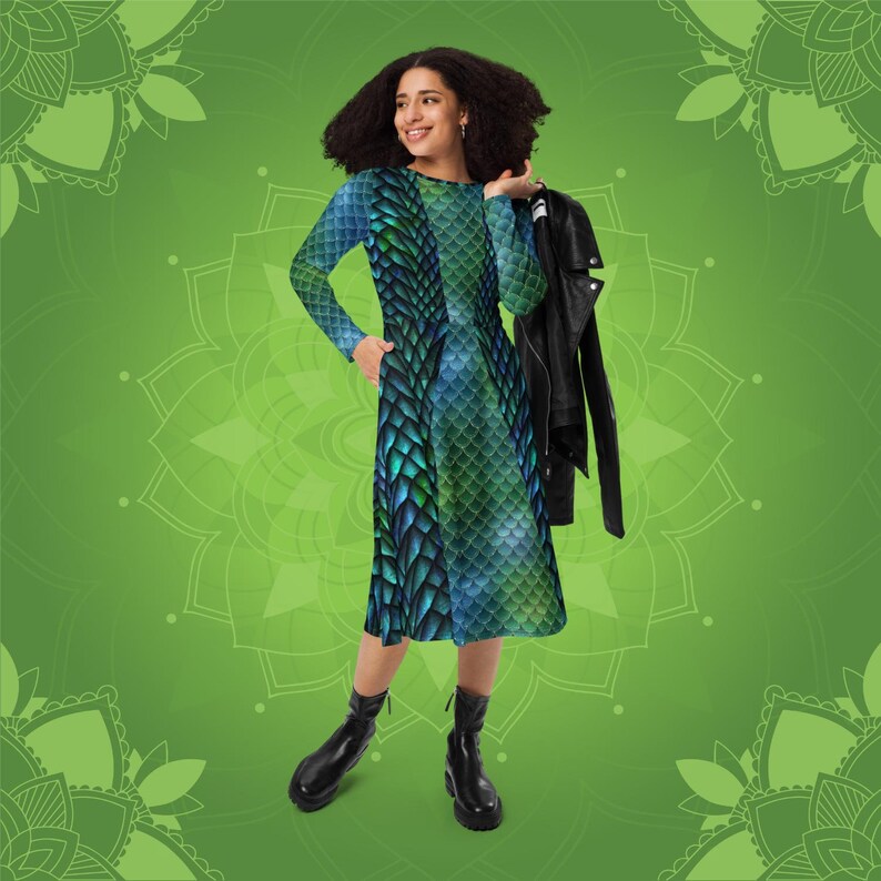 Dragon Scale Mermaid Dress Green Mermaid Scale Dress Blue Long Sleeve ...