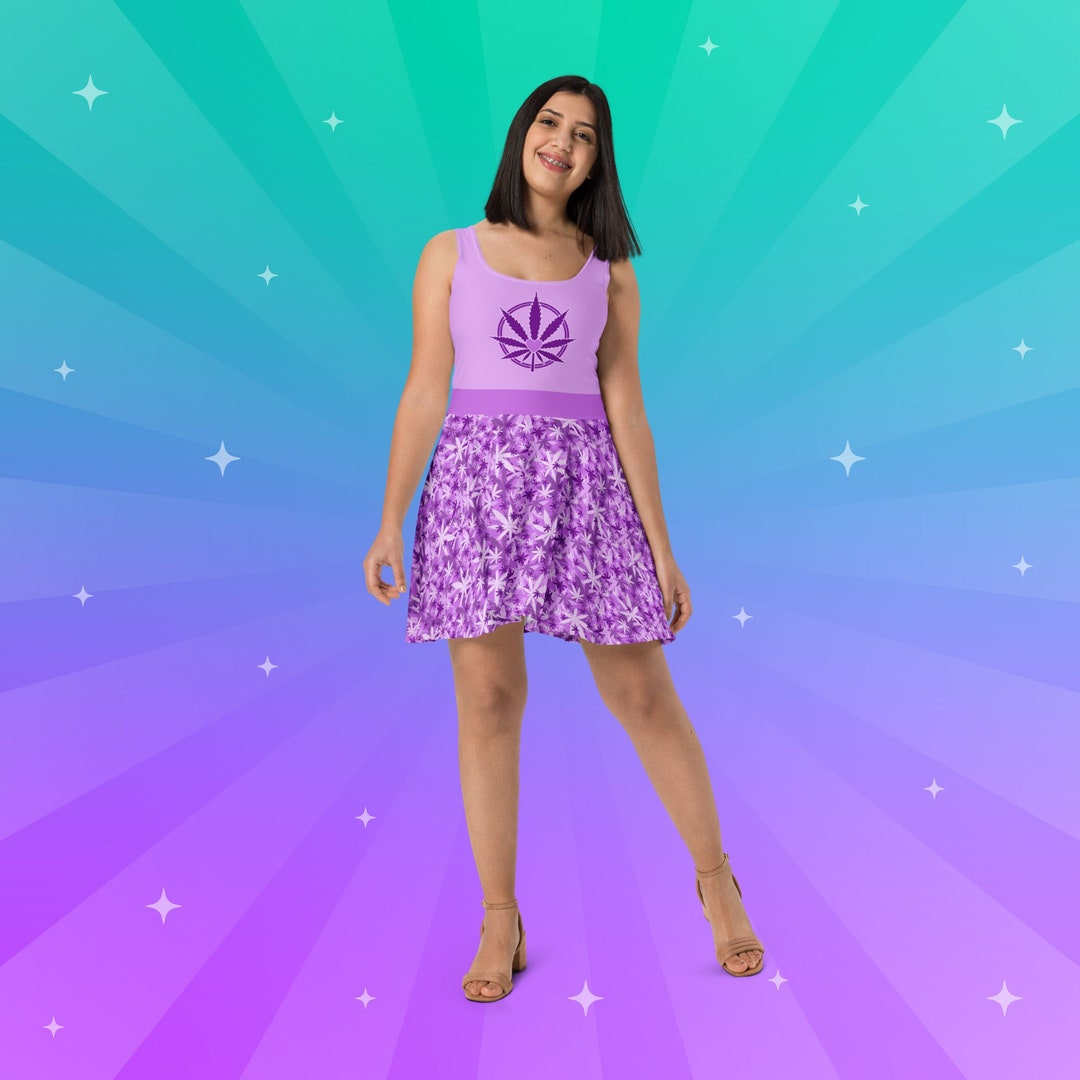 Purple Cannabis Dress Girly Marijuana Leaf Skater Dress Feminine 420 ...