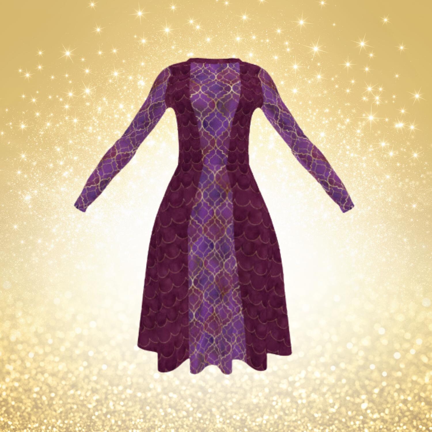 Dragon Scale Mermaid Dress Red Long Sleeve Mermaid Scale Midi Dress ...