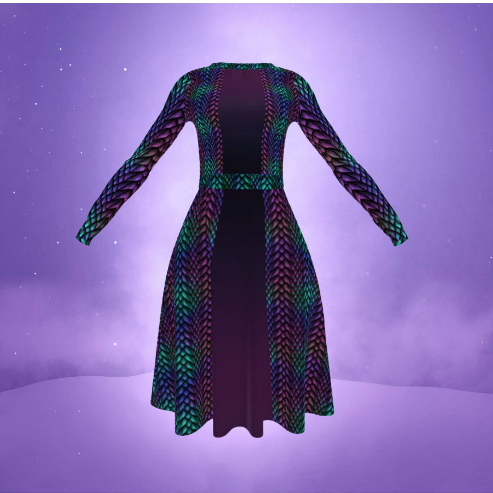 Elegant Dragon Scale Dress Long Sleeve Mythical Midi Dress Unique ...