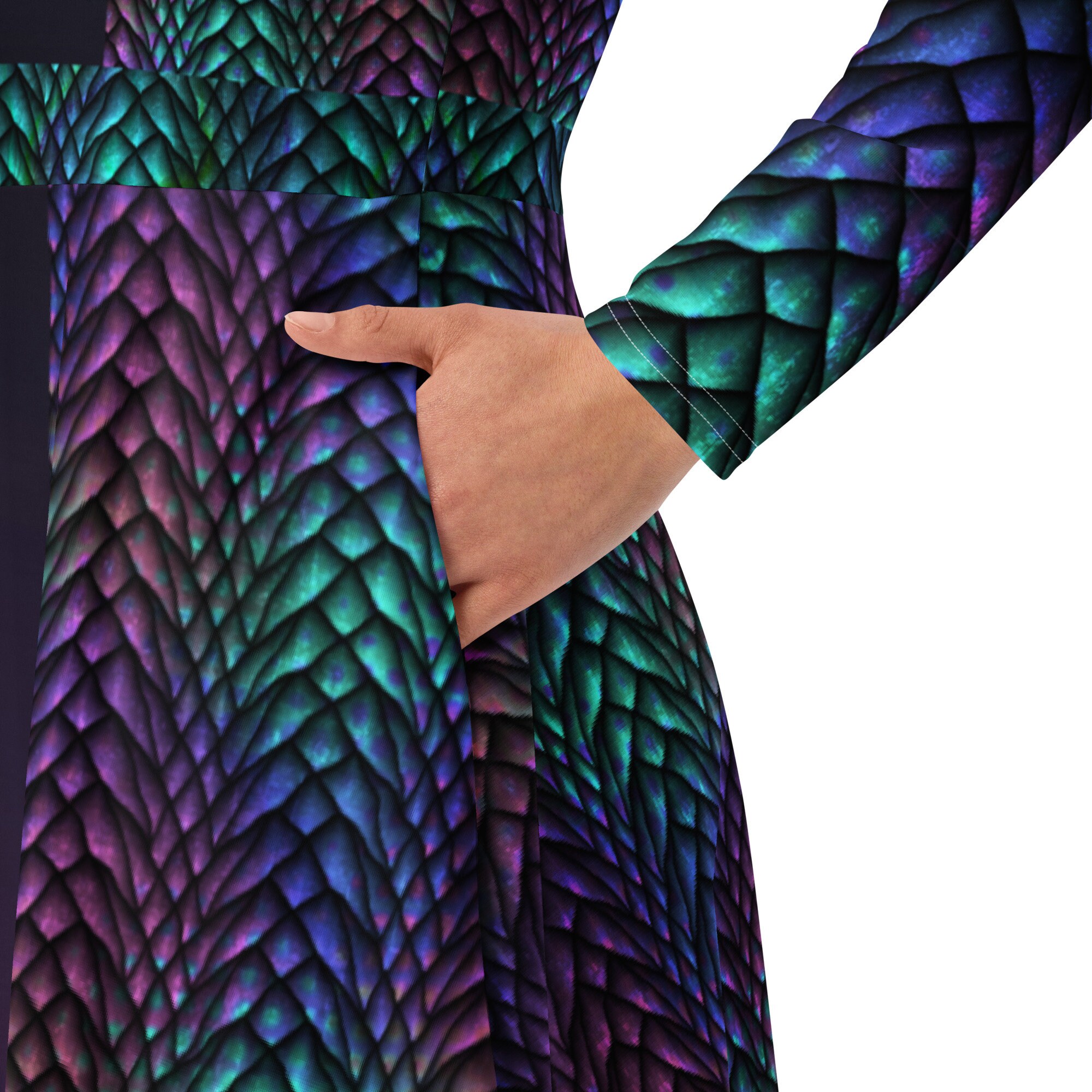 Elegant Dragon Scale Dress Long Sleeve Mythical Midi Dress Unique ...