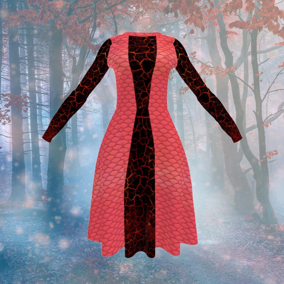 Red Fire Dragon Scale Dress Fantasy Dragon Queen Midi Dress Black Long ...