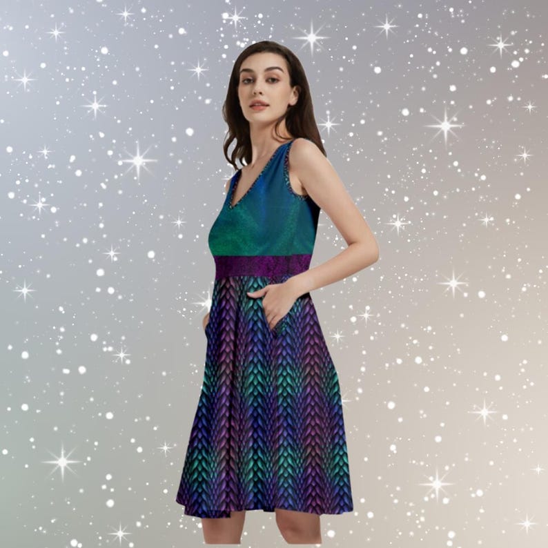 Enchanting Dragon Scale Dress Green Blue Ethereal Dragon Dress Fantasy ...