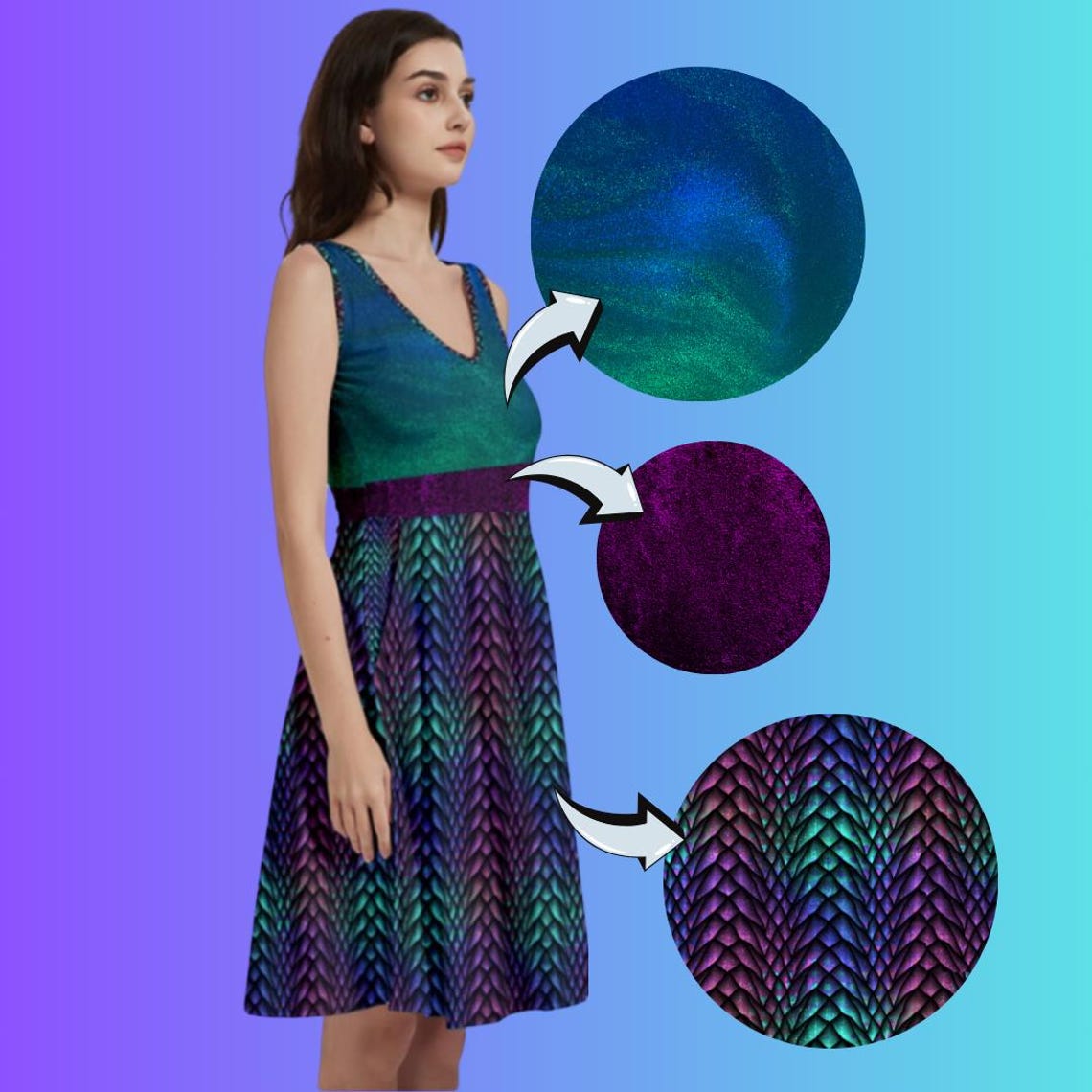 Enchanting Dragon Scale Dress Green Blue Ethereal Dragon Dress Fantasy ...