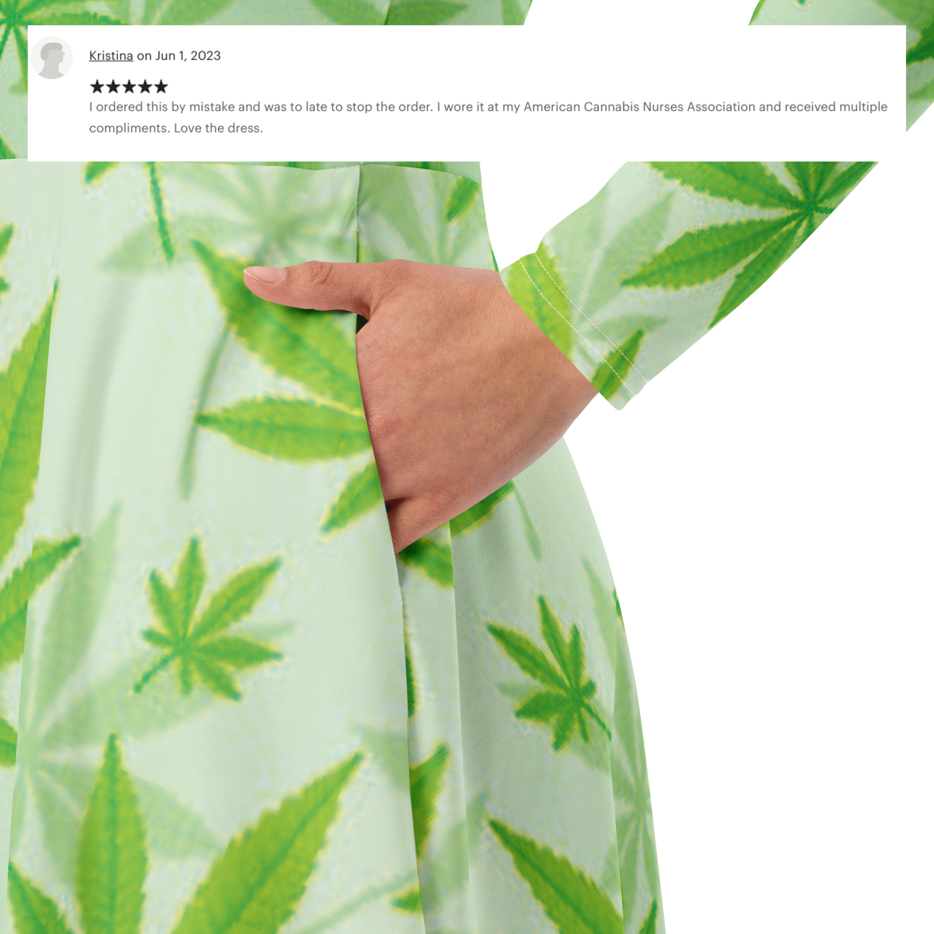 Vibrant Cannabis Dress Green Long Sleeve Pot Leaf Midi Dress Bold Weed Dress Stoner Babe 420 ...