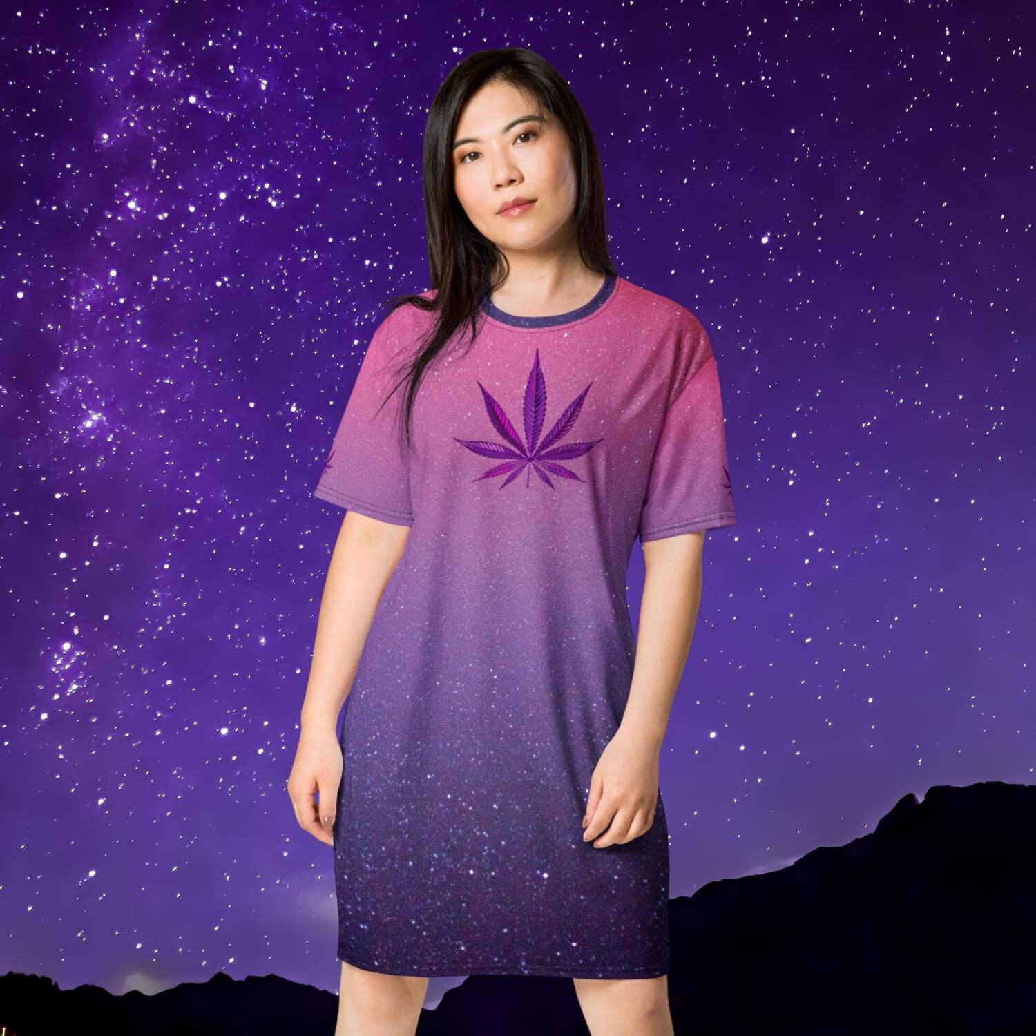 Cosmic Cannabis Dress Celestial Marijuana T Shirt Dress - Etsy