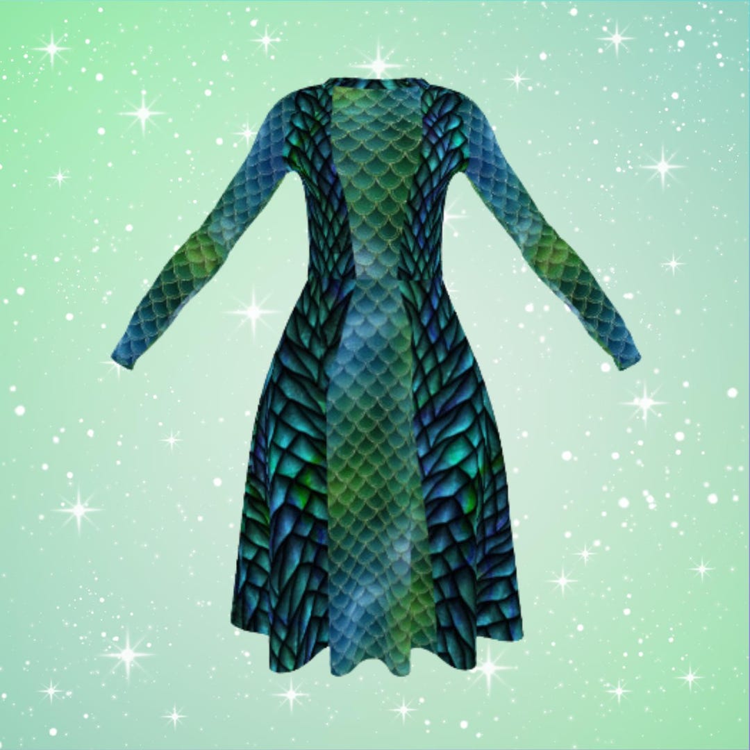 Dragon Scale Mermaid Dress Green Mermaid Scale Dress Blue Long Sleeve ...