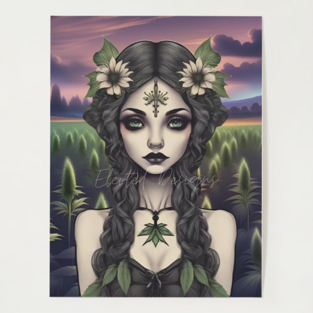 Gothic Cannabis Art Goth Style Stoner Art Print Poster Whimsical Weed ...