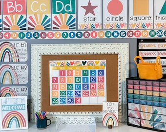 Boho Rainbow Calm Color Classroom Decor Bundle Inspirational - Etsy