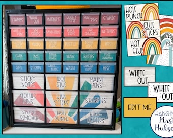 Retro Rainbow Teacher Toolbox Labels editable - Etsy
