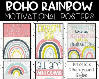 Boho Rainbow Motivational Posters Posters Classroom Decor, Classroom ...
