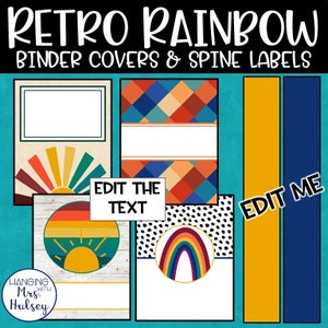 Retro Rainbow Binder Covers and Spine Labels - Etsy