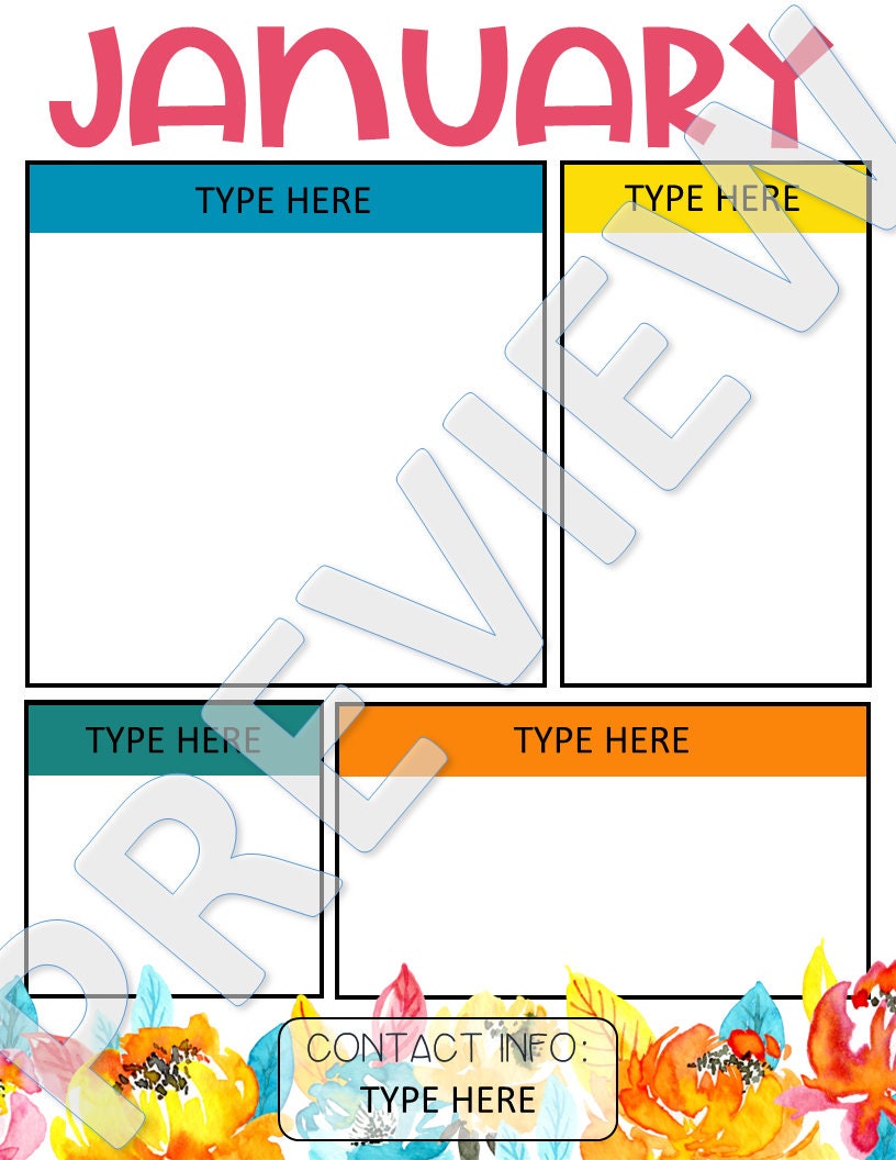 Bright Floral Class Newsletter Templates - Etsy
